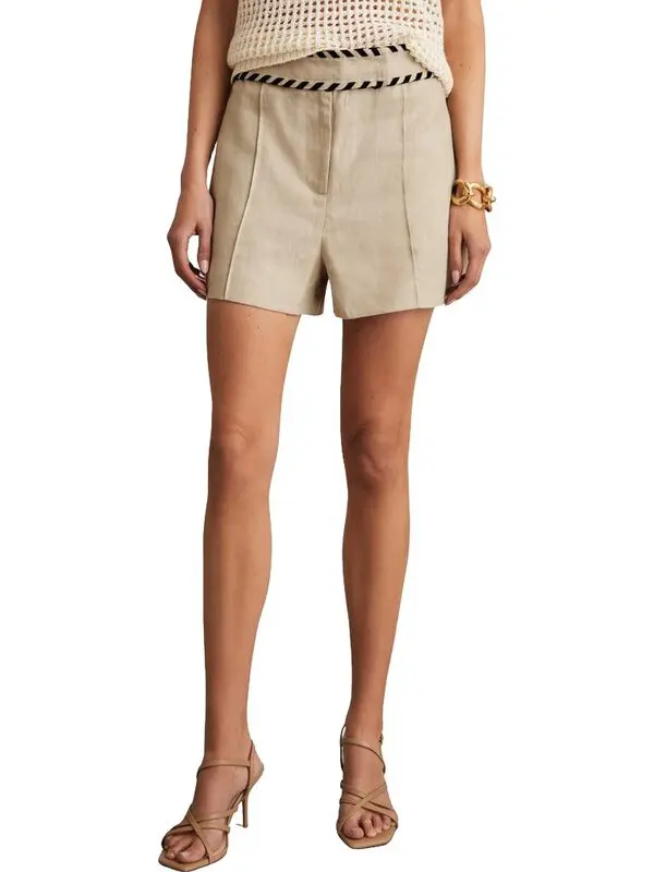 REISS Linen Whipstitch Shorts - Neutral