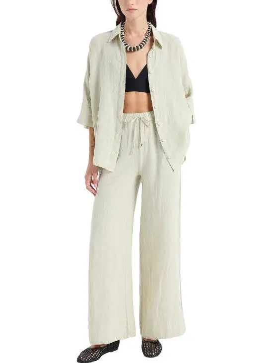 MONLICIA Ciel 100% Linen High-waist Wide-leg Pants - Stone