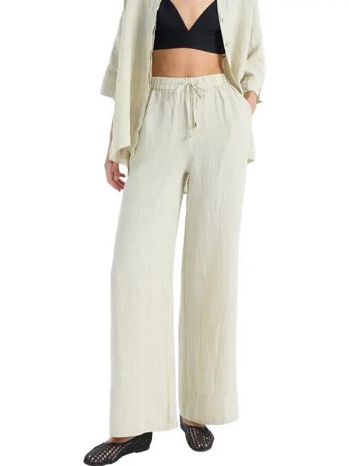 MONLICIA Ciel 100% Linen High-waist Wide-leg Pants - Stone