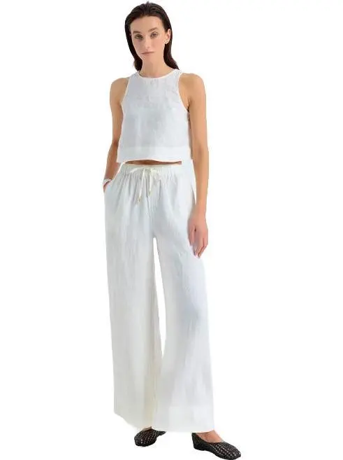 MONLICIA Ciel 100% Linen Wide-leg Pants - White
