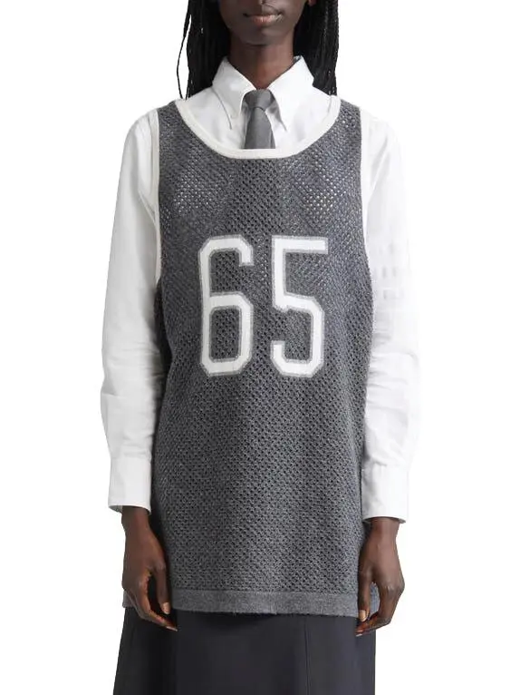 Thom Browne Athletic Mesh Basketball Jersey Sweater Vest - Medium Grey