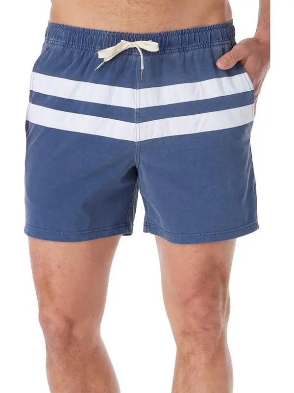 FAIR HARBOR Bungalow Water Repellent Swim Trunks - Navy Nautical Stripe