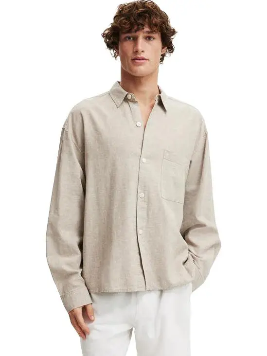 COTTON ON Eli Long Sleeve Shirt - Textured Oatmeal