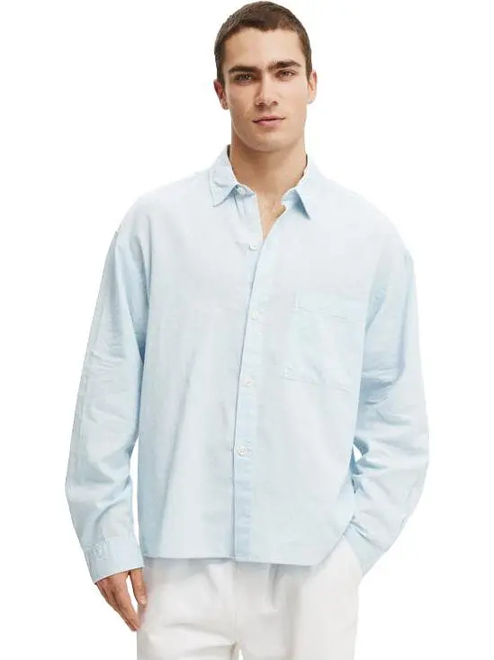 COTTON ON Eli Long Sleeve Shirt - Textured Summer Blue