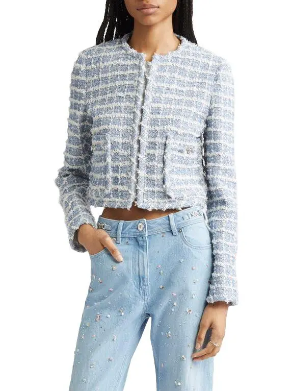 Versace Medusa '95 Windowpane Tweed Crop Jacket - Light Indigo