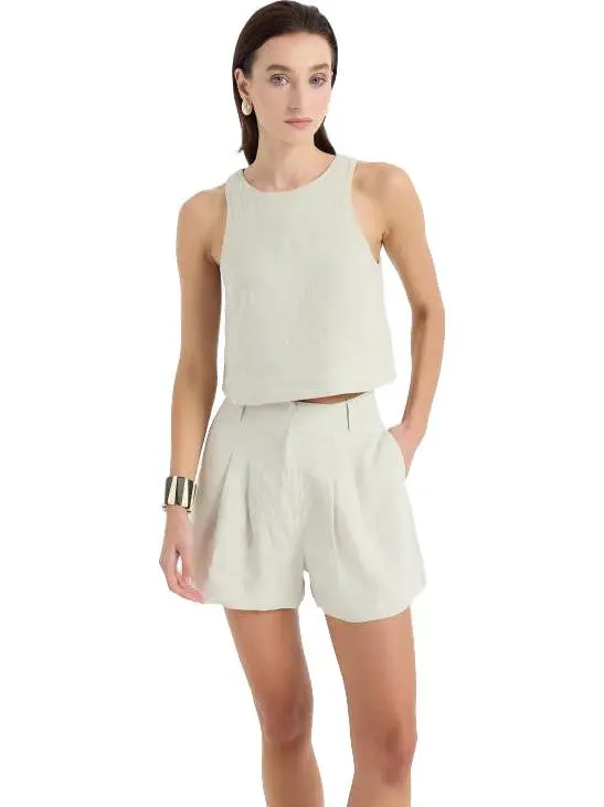 MONLICIA Lena 100% Linen Sleeveless Crop Top - Stone