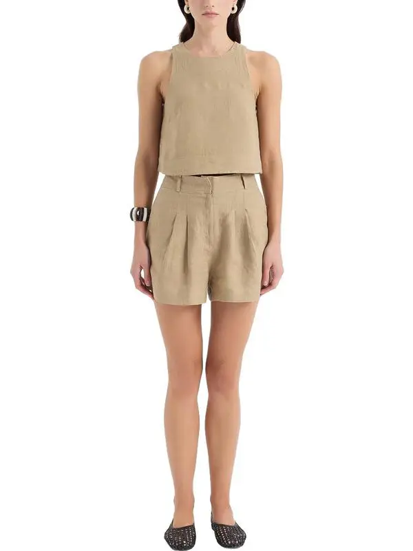 MONLICIA Reve 100% Linen High-waist Pleated Relaxed Fit Shorts - Beige