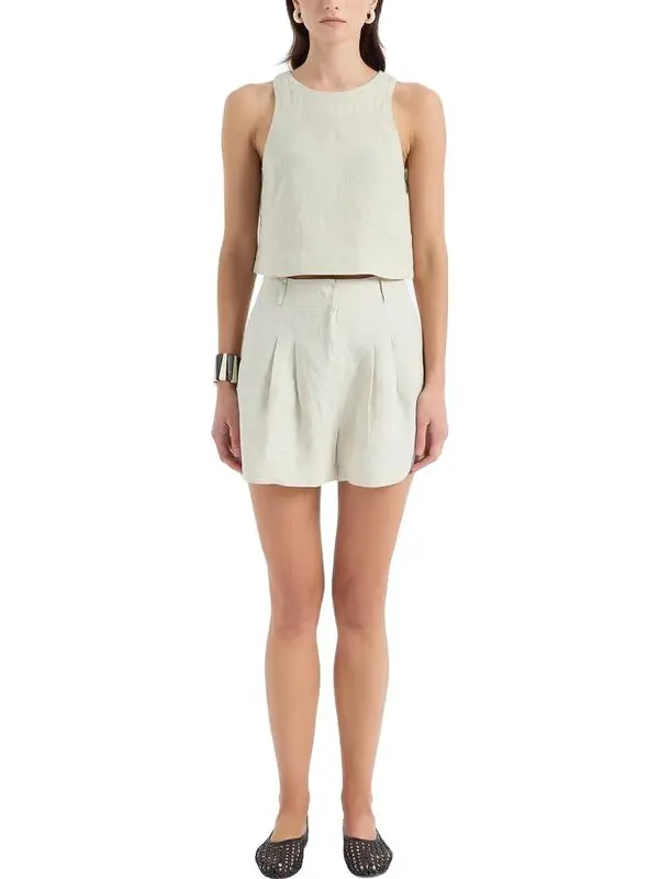 MONLICIA Reve 100% Linen High-waist Pleated Relaxed Fit Shorts - Stone