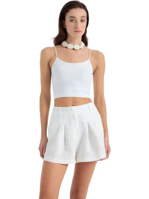 MONLICIA Reve 100% Linen Relaxed Fit High-waist Shorts - White