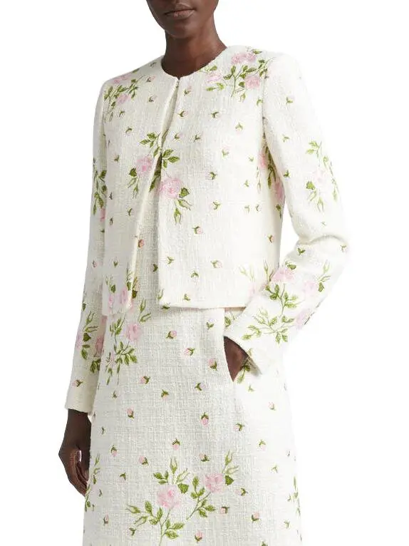 Giambattista Valli Rose Embroidered Cotton Blend Jacket - Trianon Roses Boucle