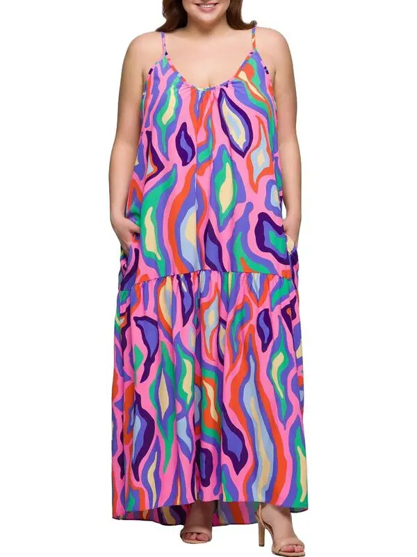 24SEVEN COMFORT APPAREL Printed Jersey Maxi Dress - Purple Multi