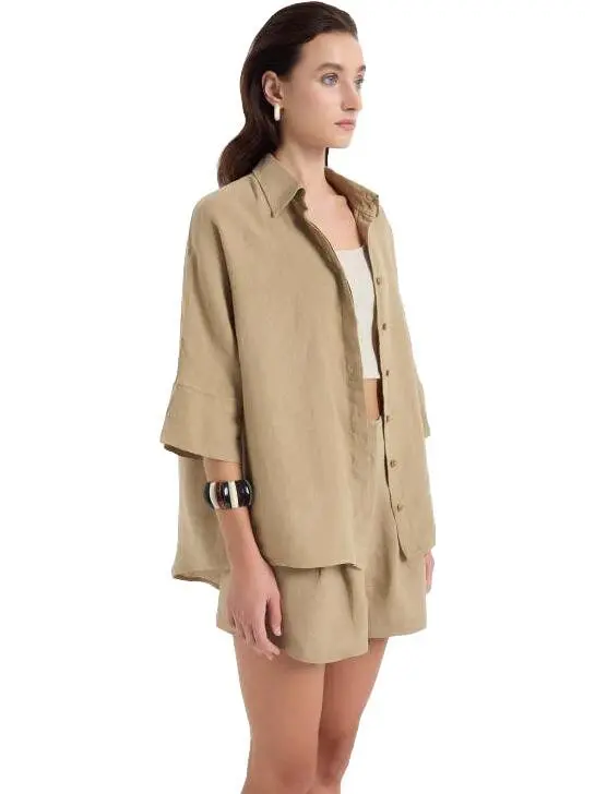 MONLICIA Iyan Oversize Linen Shirt - Dark Beige