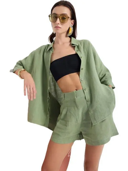 MONLICIA Iyan Oversize Linen Shirt - Green