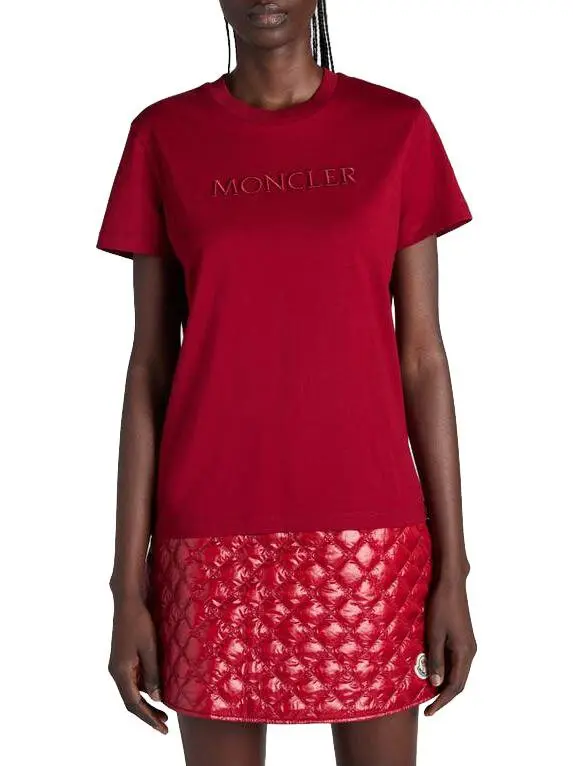 Moncler Logo Embroidered Cotton T-shirt - Antique Burgundy