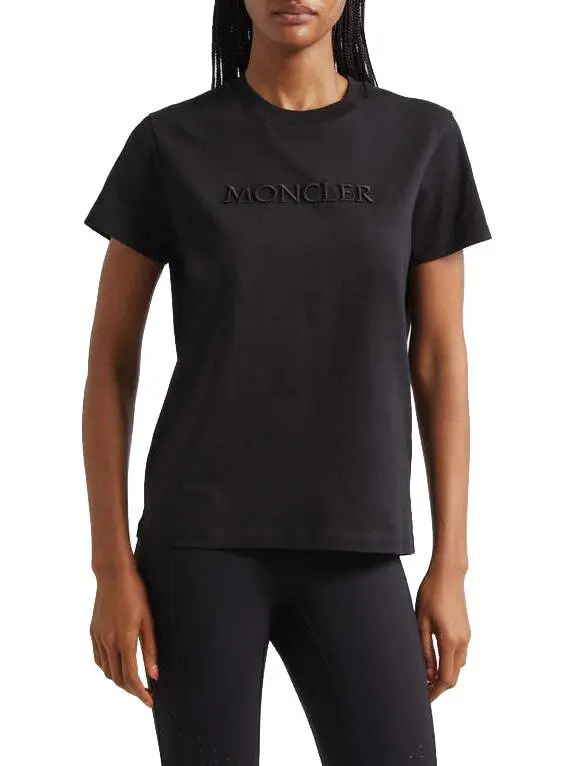 Moncler Logo Embroidered Cotton T-shirt - Black