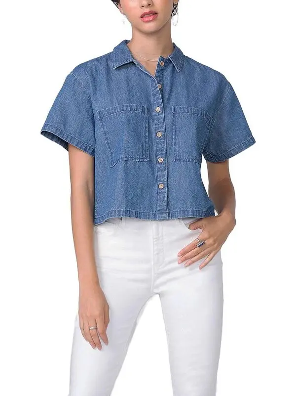 UNPUBLISHED Sami Short Sleeve Cotton Button-up Shirt - Chambray