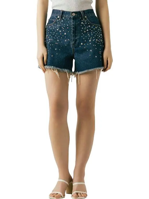 Blanknyc Reeve Embellished High Waist Cutoff Denim Shorts - Silver Dreams