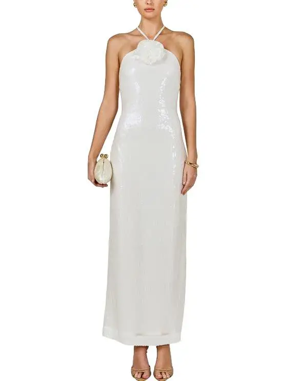 Endless Rose Sequin Halter Maxi Dress - White