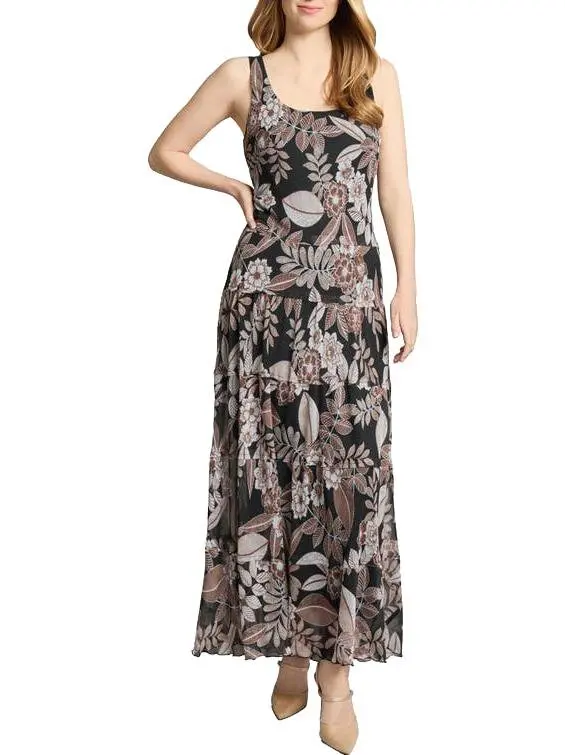 Jones New York Floral Sleeveless Chiffon Maxi Dress - Fudge Multi