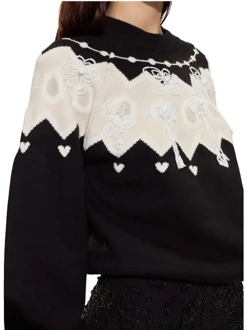 Cynthia Rowley Milei Beaded Sweater - Black/white