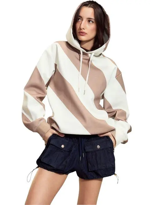 Cynthia Rowley Striped Relaxed Hoodie - Camel White