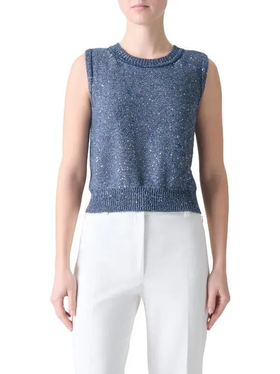 Akris Sequin Linen Blend Vest - Granite Blue