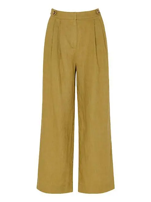 Whistles Millie Straight-leg Linen Trousers - Khaki/olive