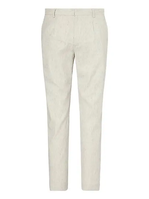 Paige Pleated Cotton-linen Blend Trousers - Stucco Melange