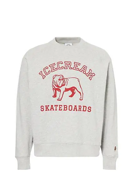 ICECREAM Bulldog Crewneck Cotton-jersey Sweatshirt - Heather Grey