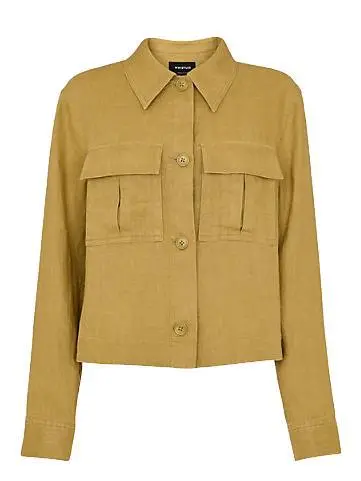 Whistles Abby Patch-pocket Linen Jacket - Khaki/olive