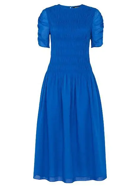 Whistles Avery Smocked-bodice Midi Dress - Blue