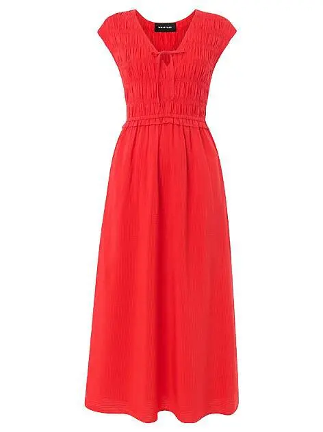 Whistles Shirred V-neck Midi Dress - Red