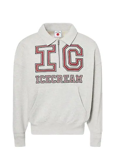 ICECREAM Collegiate Kangaroo-pocket Cotton-jersey Sweatshirt - Heather Grey