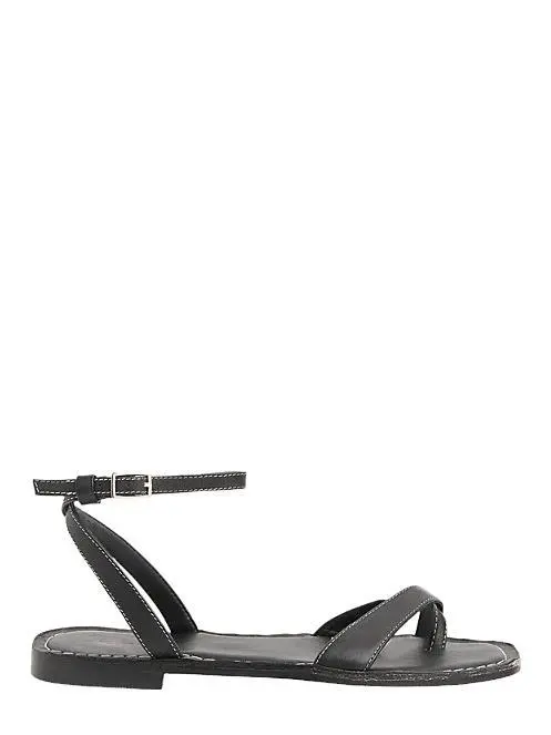 Whistles Contrast-stitch Leather Sandals - Black