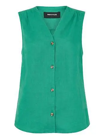 Whistles Laura V-neck Linen Waistcoat - Green