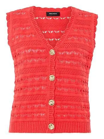 Whistles Pointelle V-neck Cotton Tank - Red