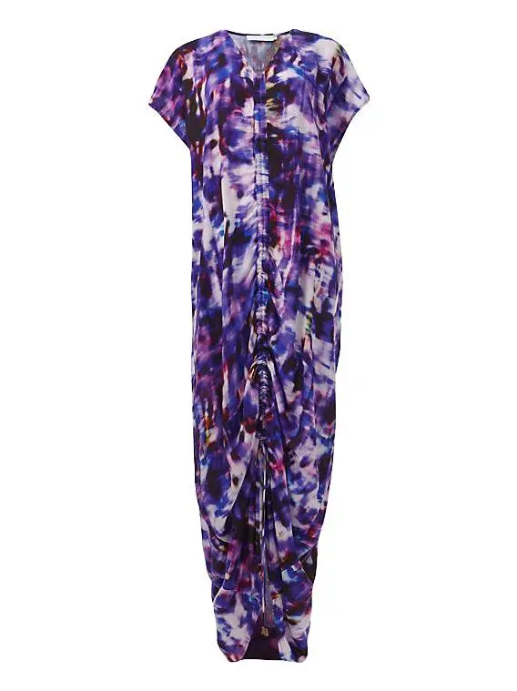 LEEM Ruched-front Printed Woven Kaftan - Purple
