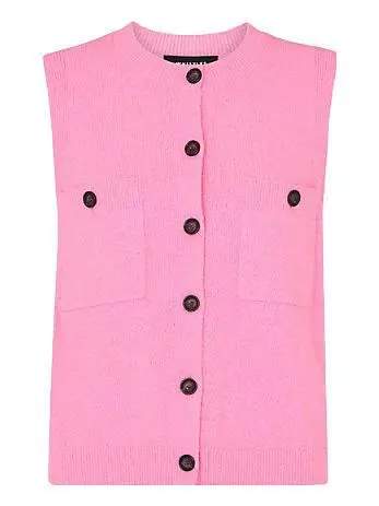 Whistles Round-neck Button-down Textured Cotton-blend Tank - Pink