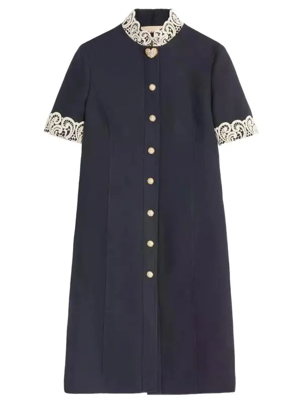 Valentino Garavani Lace-collared Button-up Dress - Blue