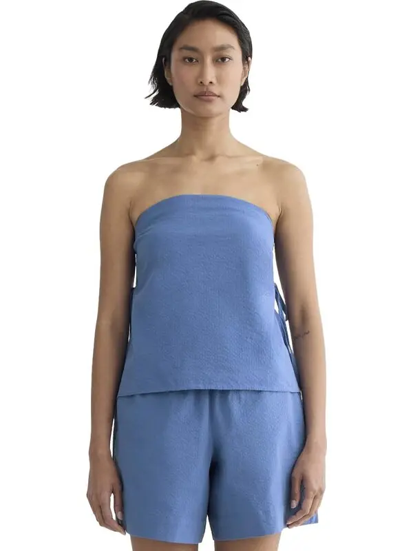 Everlane Seersucker Tube Top - Soft Cobalt