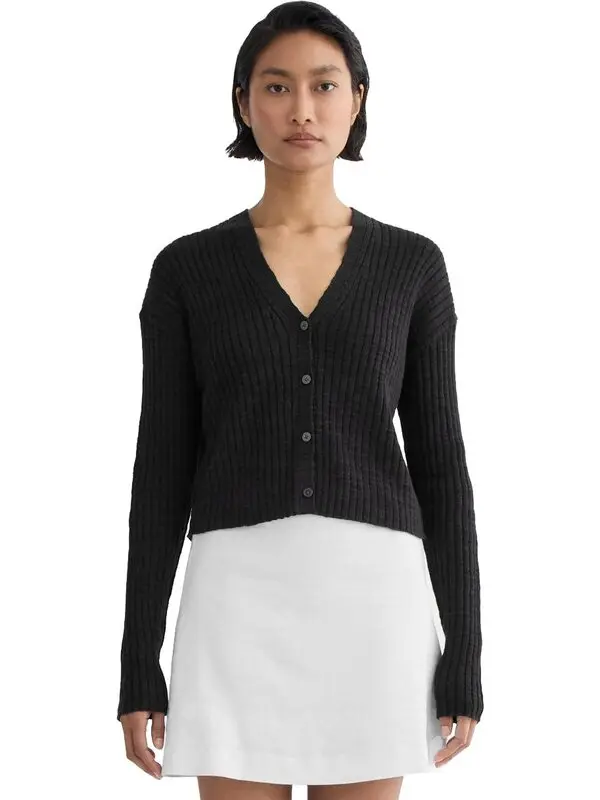 Everlane Ribbed Cotton Linen Cardigan - Black