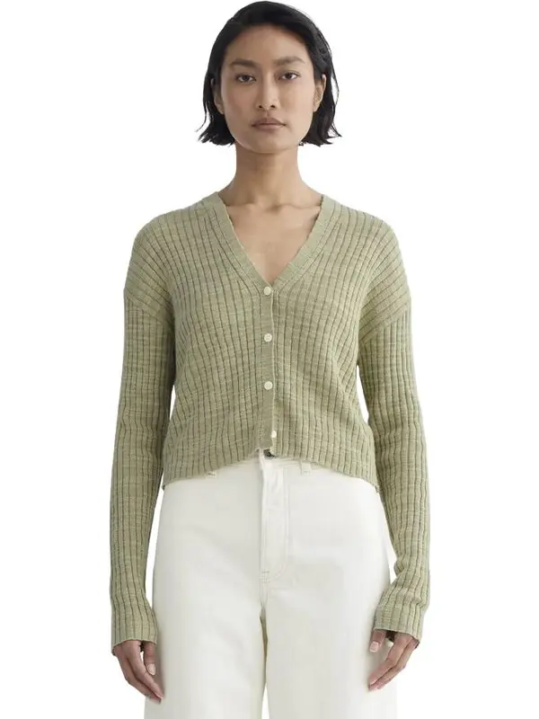 Everlane Ribbed Cotton Linen Cardigan - Eucalyptus