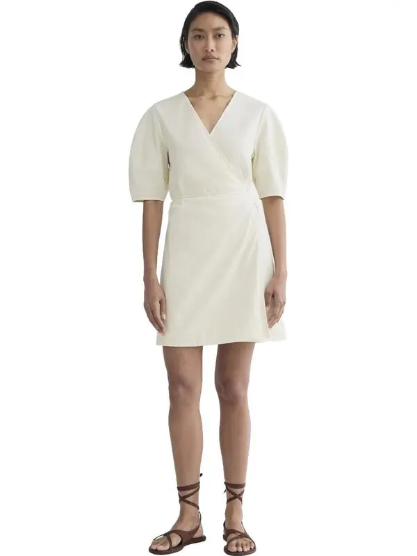 Everlane Seersucker Mini Wrap Dress - Bone White
