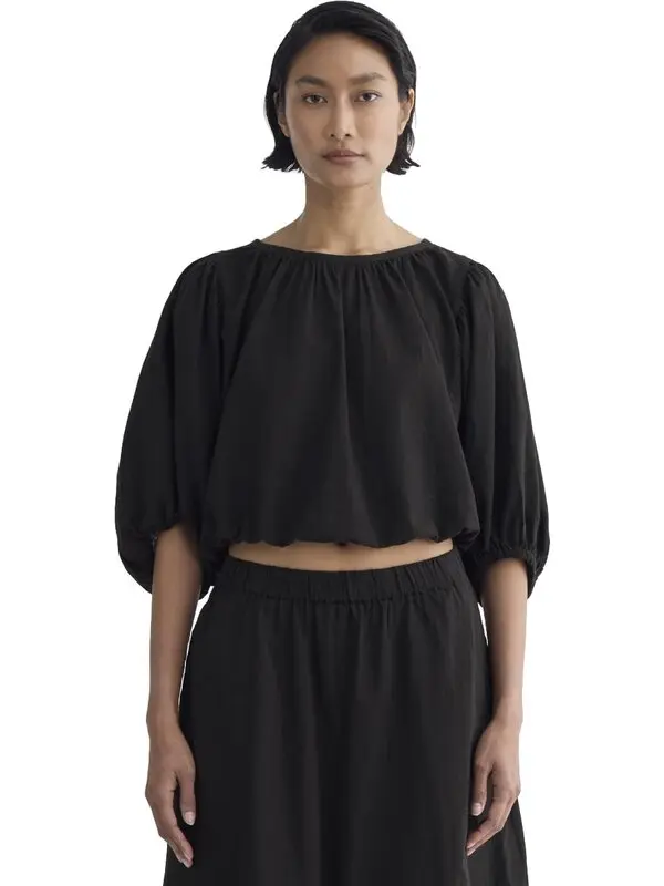Everlane Gauze Puff-sleeve Top - Black