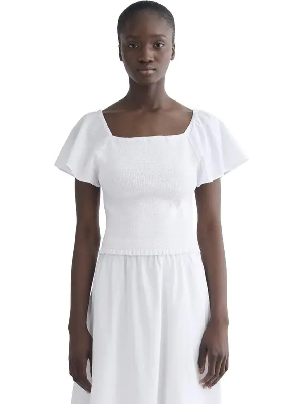 Everlane Gauze Smocked Top - White