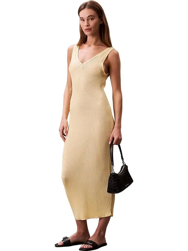 Calvin Klein Viscose Rib Midi Dress - Sunlight