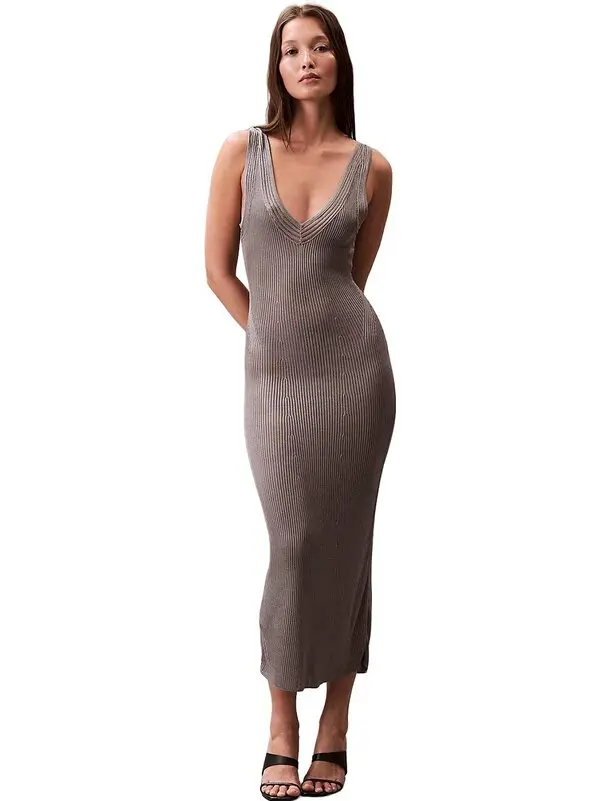 Calvin Klein Viscose Rib Midi Dress - Titanium