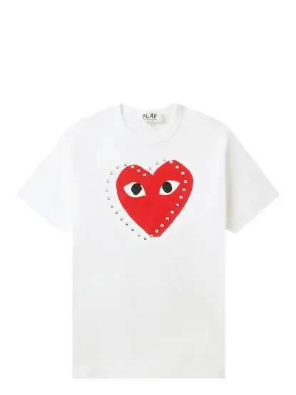 Play Comme Des Garcon Red Heart Studs T-shirt - White