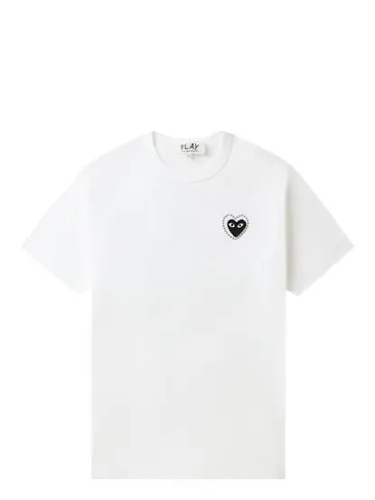 Play Comme Des Garcon Emblem Metalstone Heart Tee Shirt - White/black