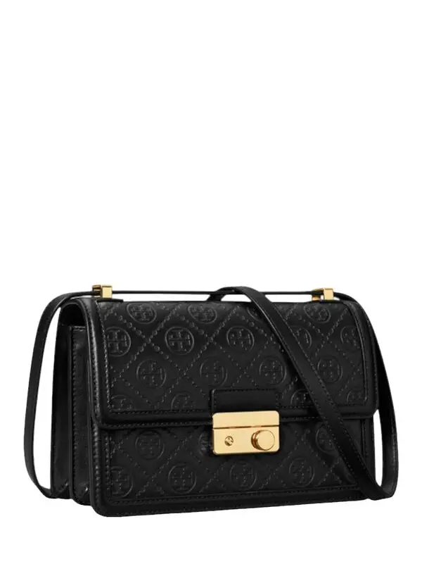 Tory Burch T Monogram Leather Shoulder Bag - Black